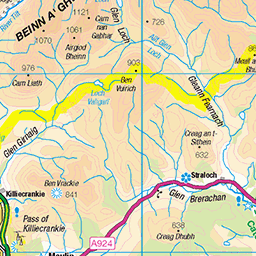 Beinn Bhreac, from Calvine - Route Map